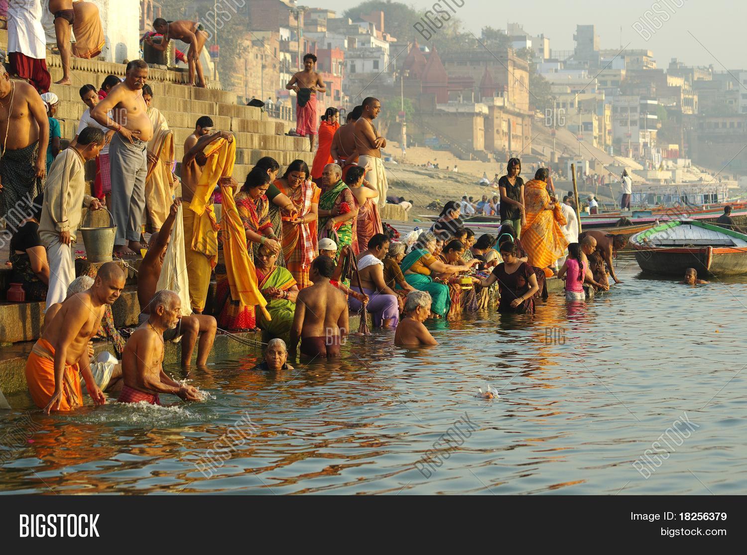 People On Banks Ganges River Image & Photo | Bigstock