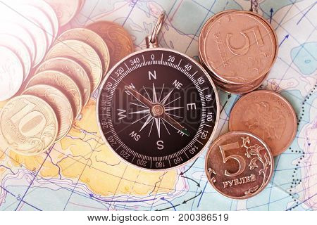 Compass Money On Map, Image & Photo (Free Trial) | Bigstock