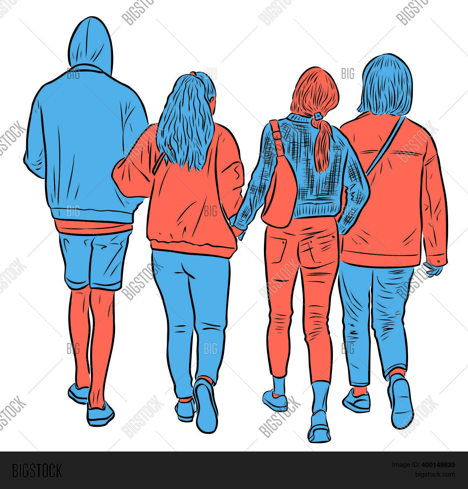 Friends Walking Together Drawing