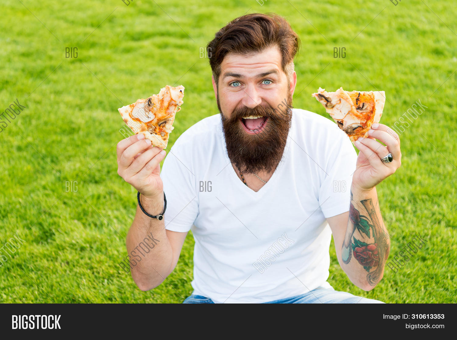 Pizza. Bearded Man Image & Photo (Free Trial) | Bigstock