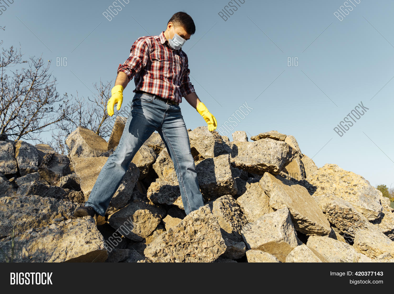 Man Works Pile Stones Image & Photo (Free Trial) | Bigstock