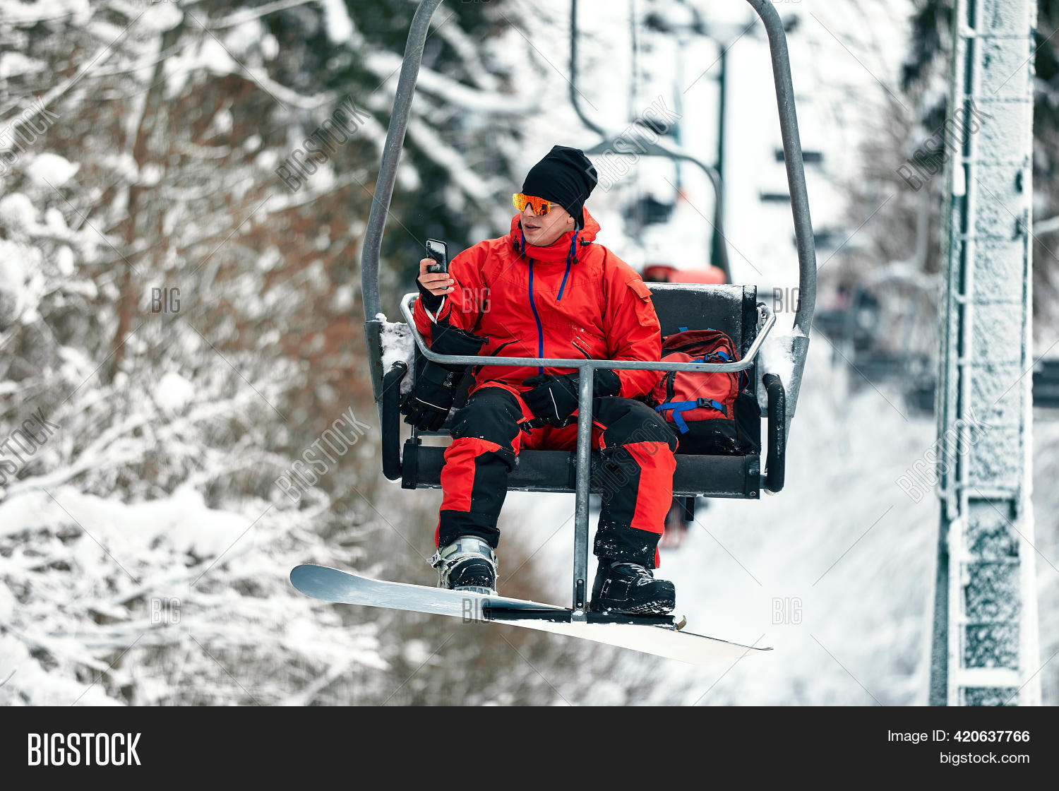 Skier Sitting Ski Lift Image & Photo (Free Trial) | Bigstock