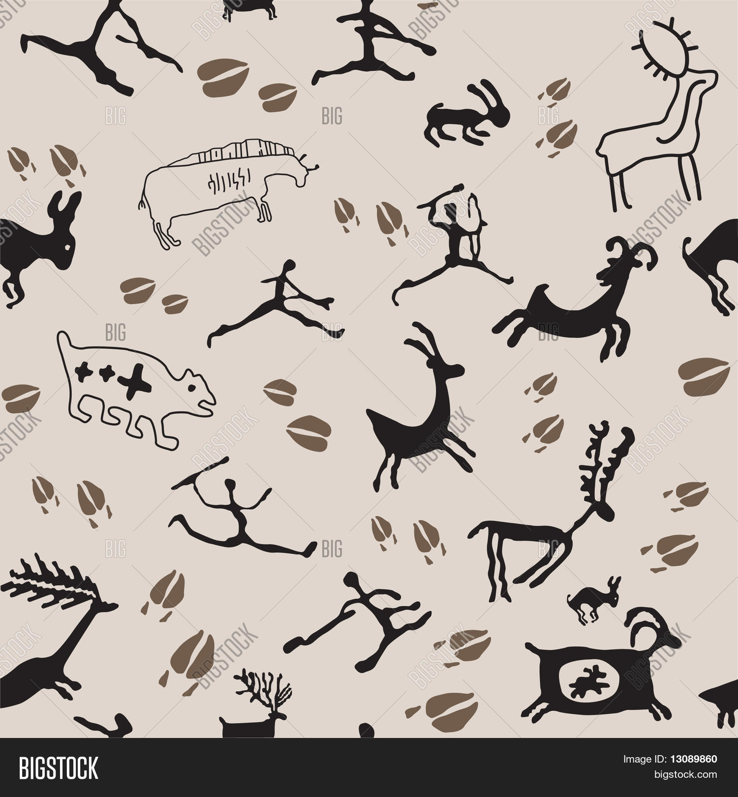 Cave Painting Hunters Vector & Photo (Free Trial) | Bigstock