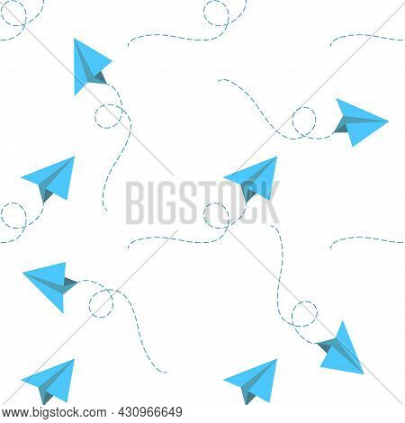 Seamless Pattern With Vector Paper Airplane. Travel, Route Symbol ...