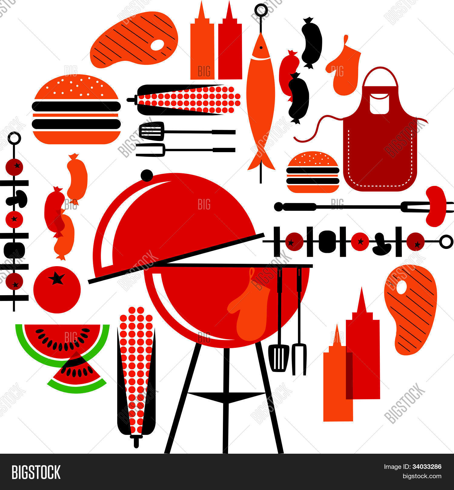 BBQ Party Icons Vector & Photo (Free Trial) | Bigstock