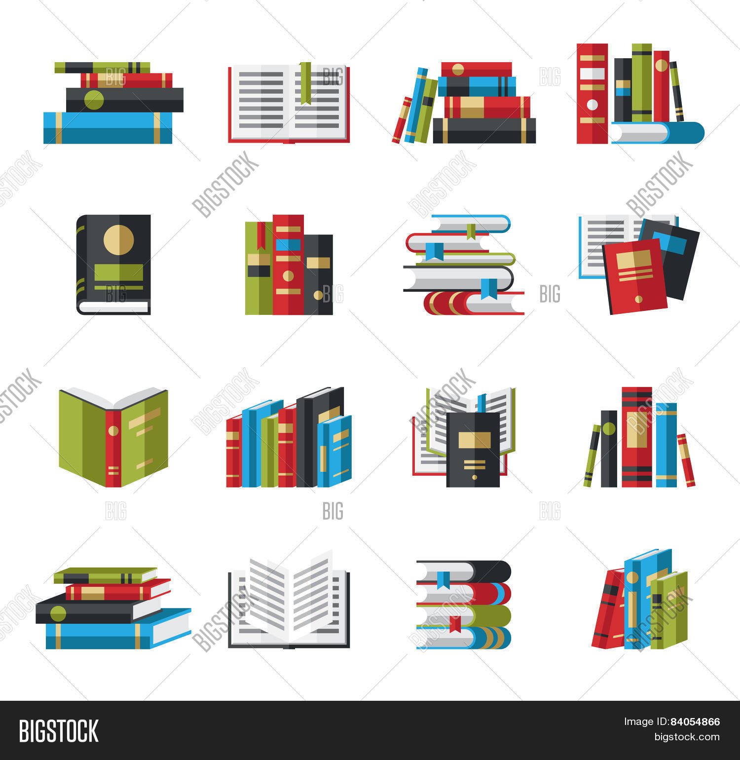 Set Book Icons Flat Vector & Photo (Free Trial) | Bigstock