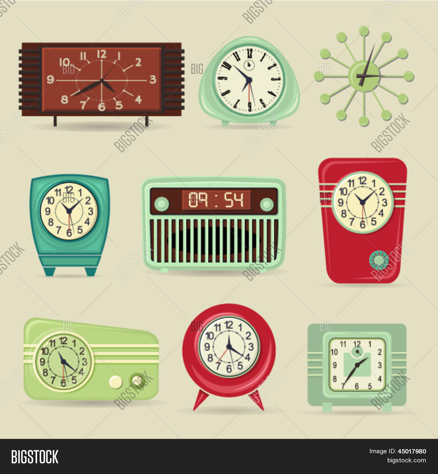 Set Retro Clocks, Vector & Photo (Free Trial) | Bigstock
