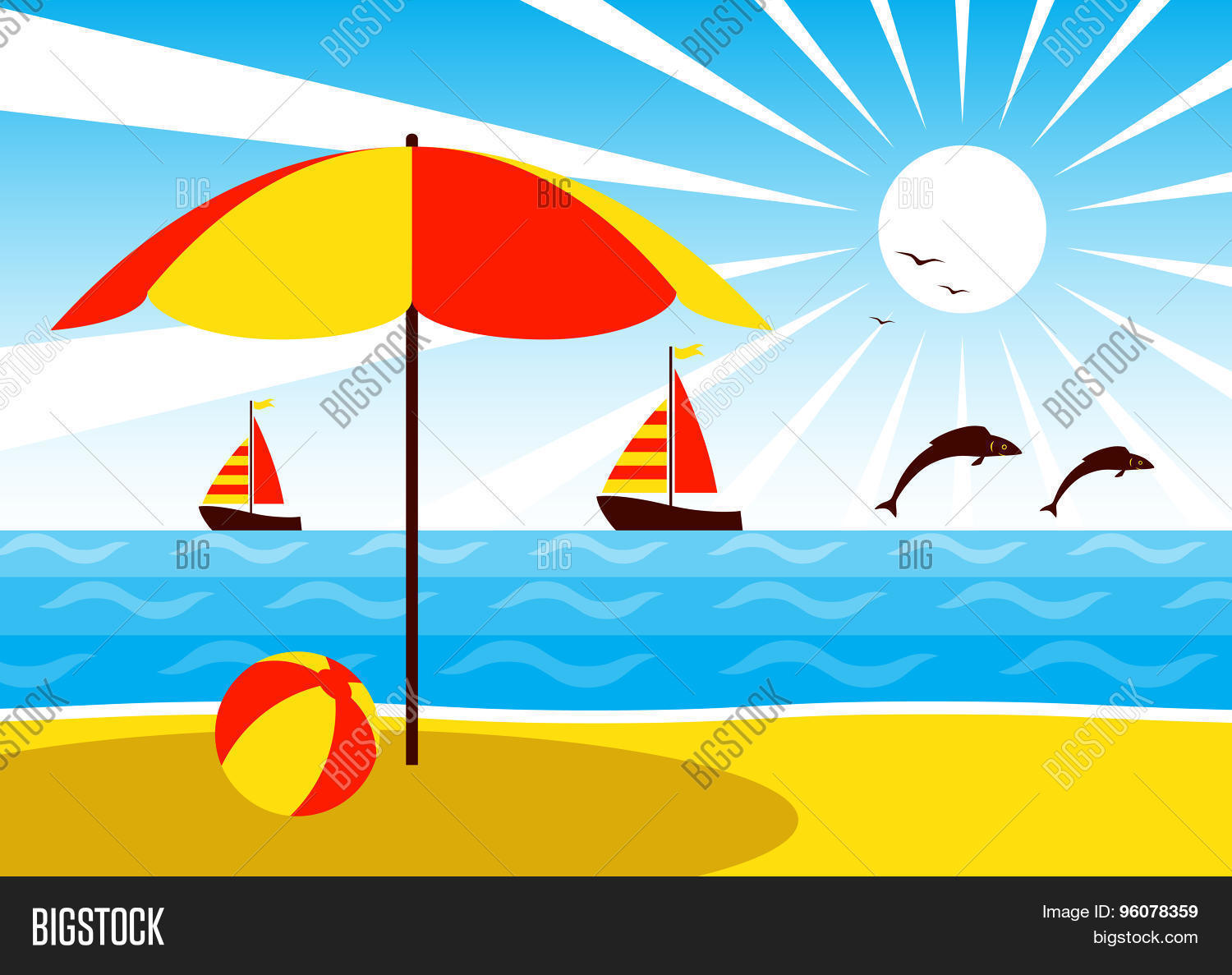 Beach Scene Vector & Photo (Free Trial) | Bigstock