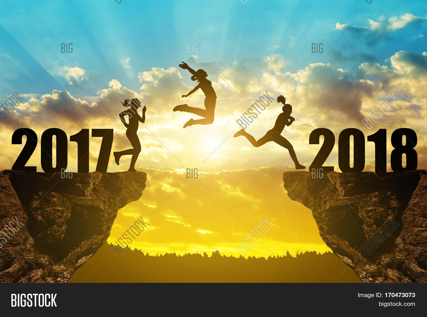 Girls Jump New Year Image & Photo (Free Trial) | Bigstock