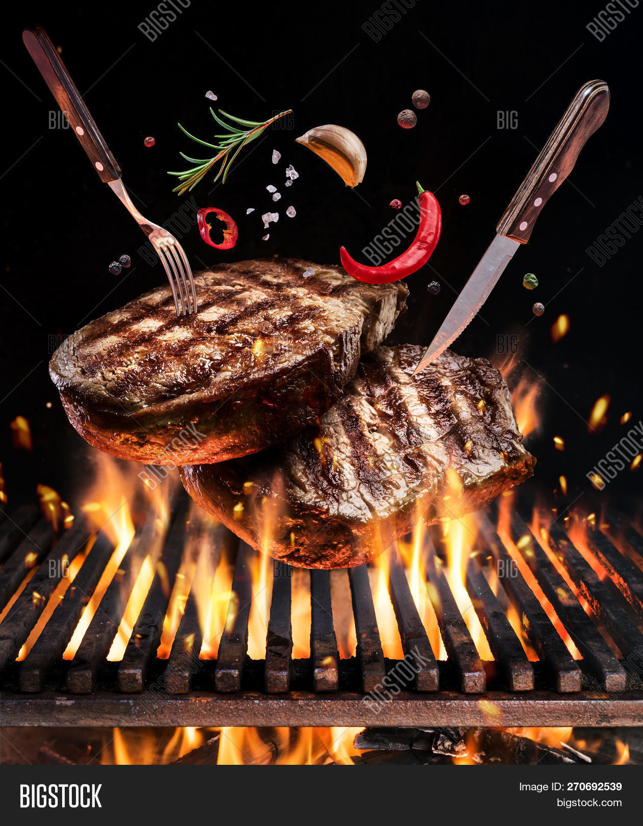Beef Steaks Spices Fly Image & Photo (Free Trial) | Bigstock