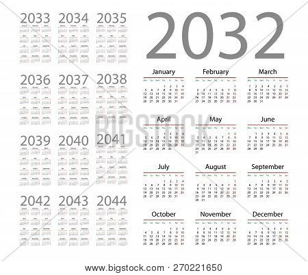 Simple Calendar 2032 Vector & Photo (Free Trial) | Bigstock