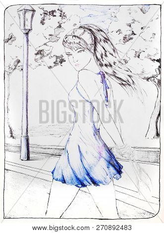 Drawing Girl Walking Image & Photo (Free Trial) | Bigstock