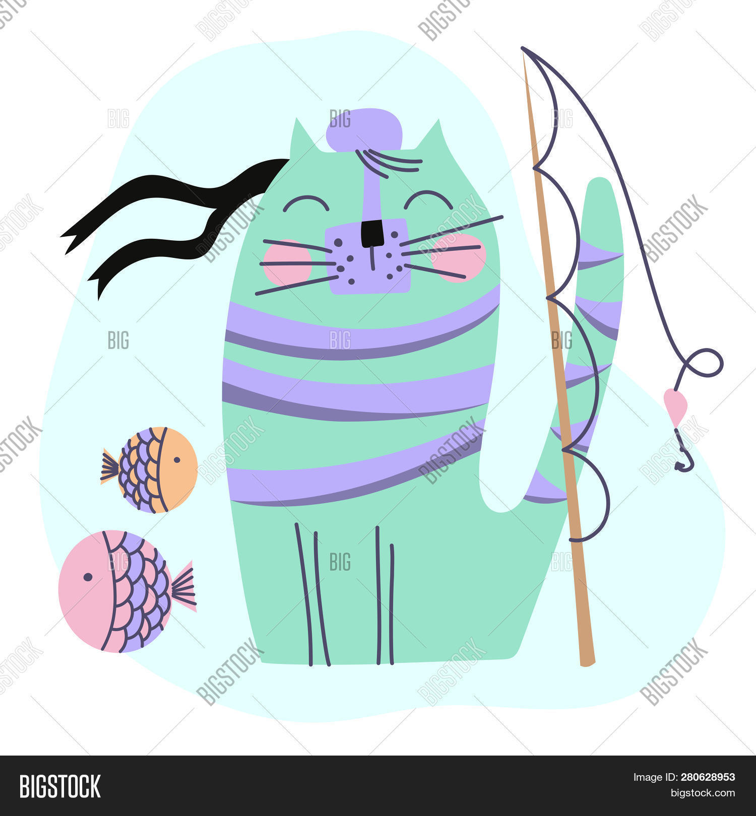 Cat Fisher Cartoon Vector & Photo (Free Trial) | Bigstock