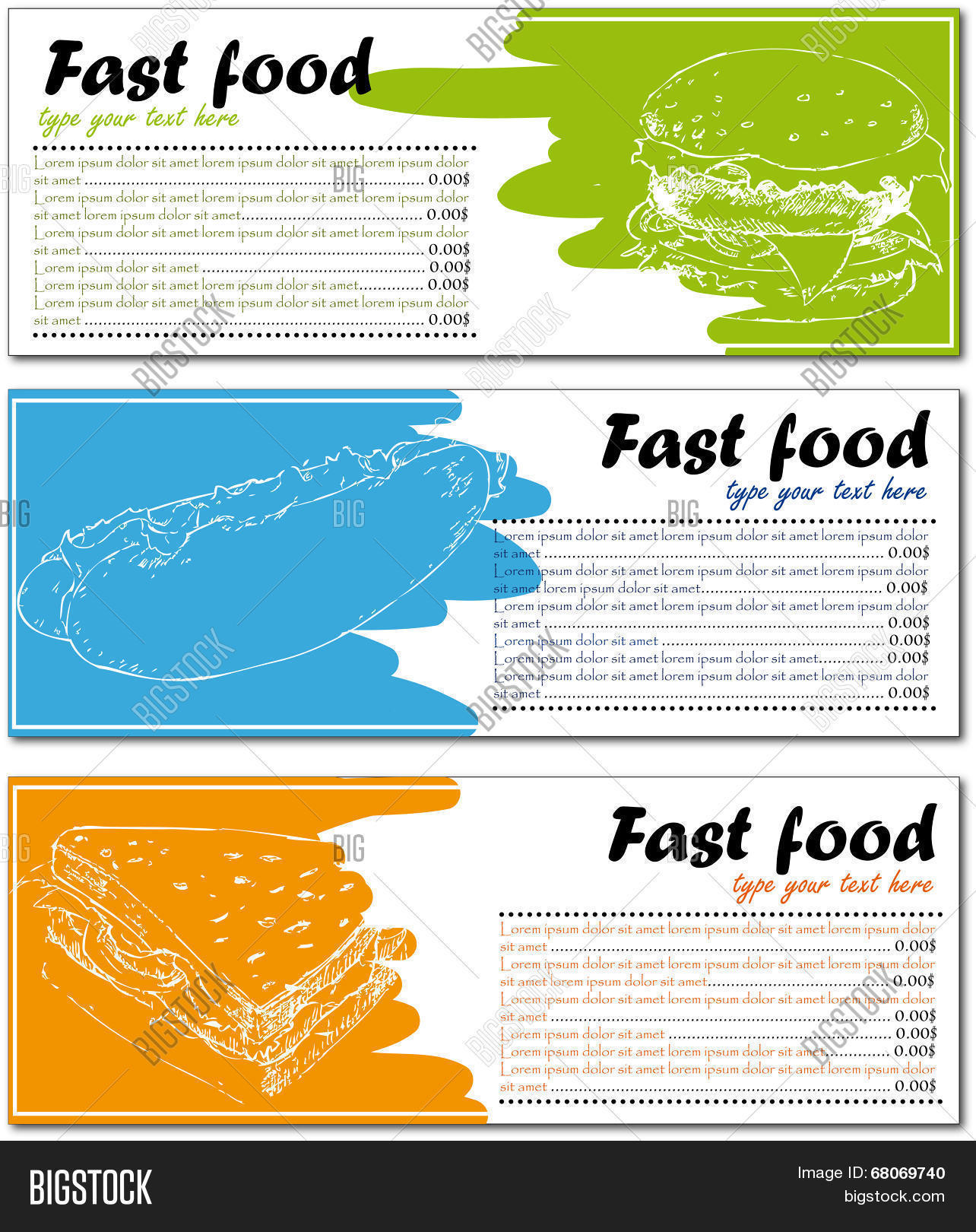 Fast Food Menu Cards Vector & Photo (Free Trial) | Bigstock