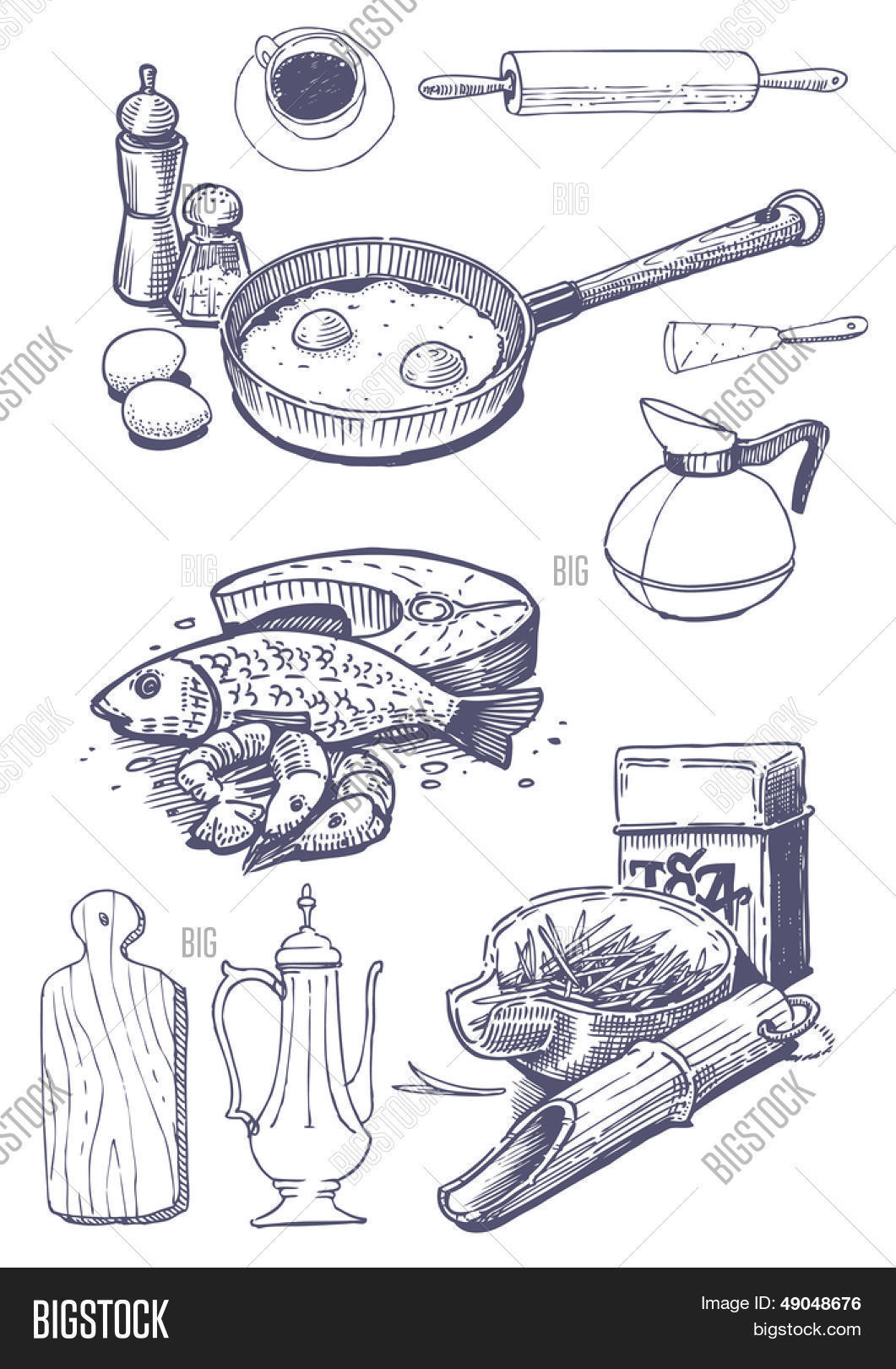 Vintage Set Food Vector & Photo (Free Trial) | Bigstock