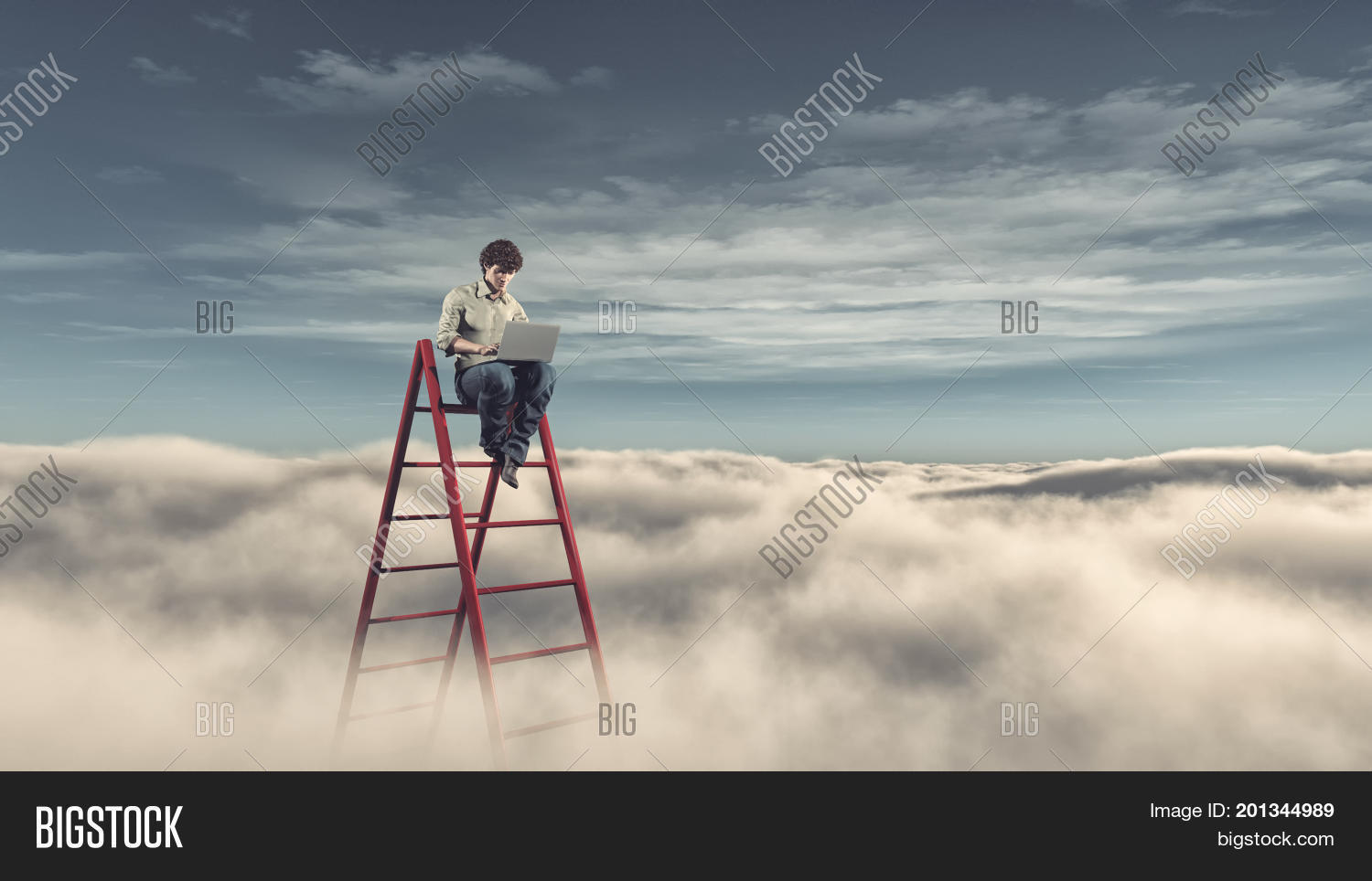 Man Laptop On Ladder Image & Photo (Free Trial) | Bigstock