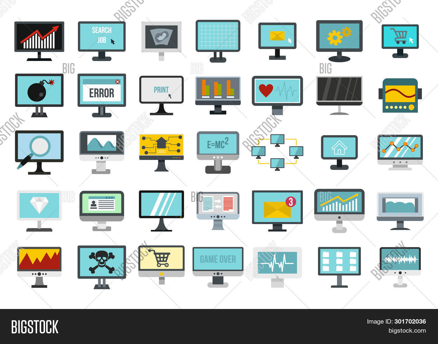 Monitor Icon Set. Flat Image & Photo (Free Trial) | Bigstock