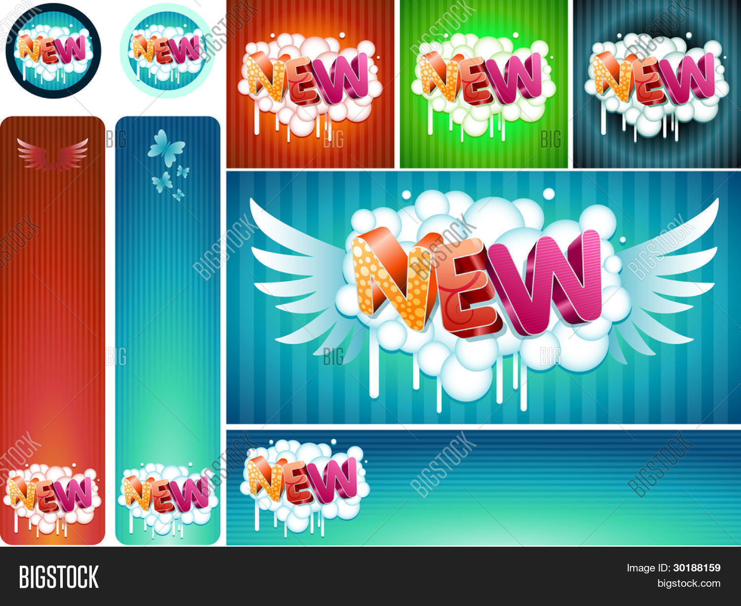 Banner Sticker Set. Vector & Photo (Free Trial) | Bigstock
