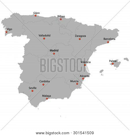 Detailed Map Spain Vector & Photo (Free Trial) | Bigstock