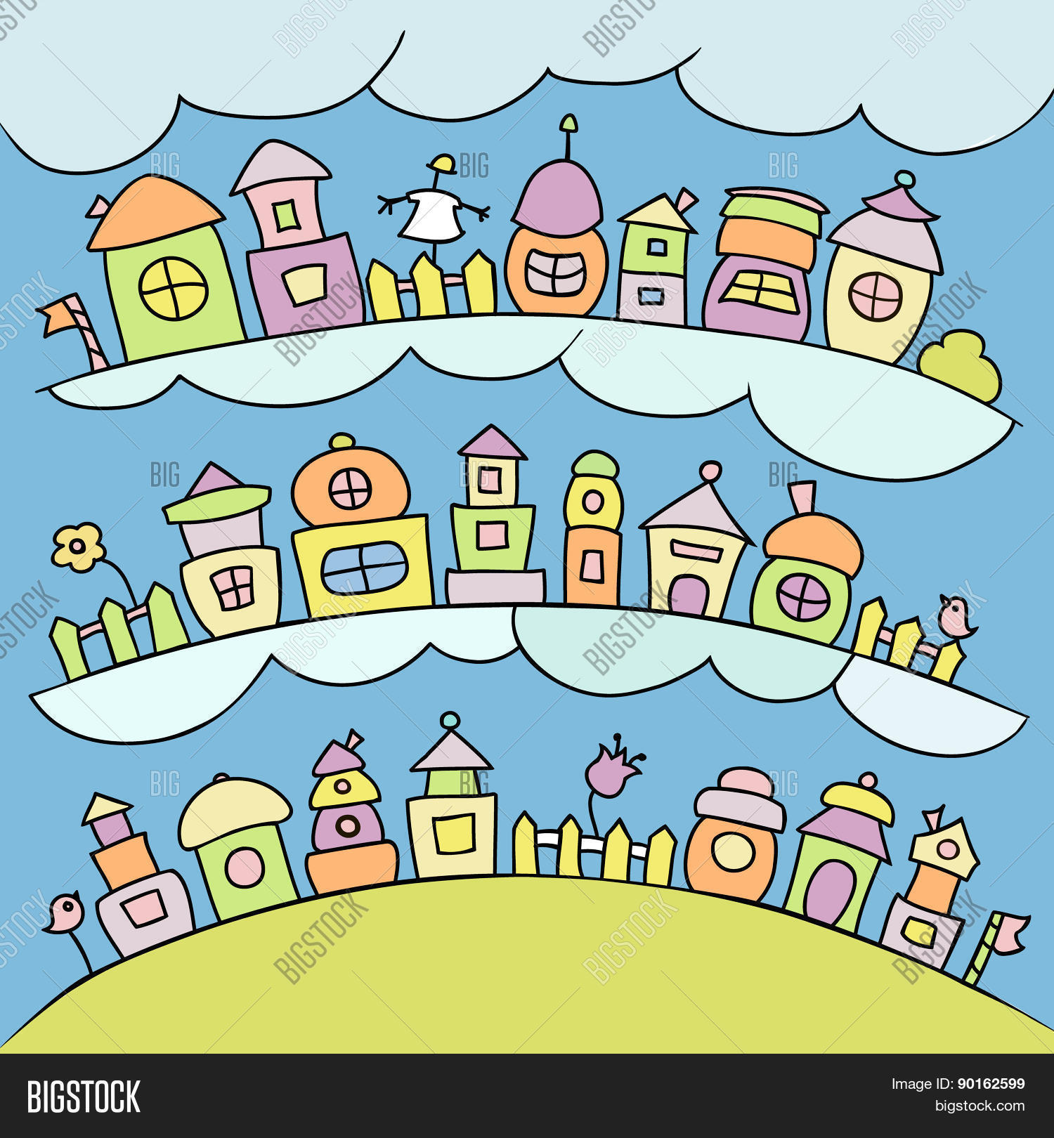 Cartoon Houses Row Vector & Photo | Bigstock