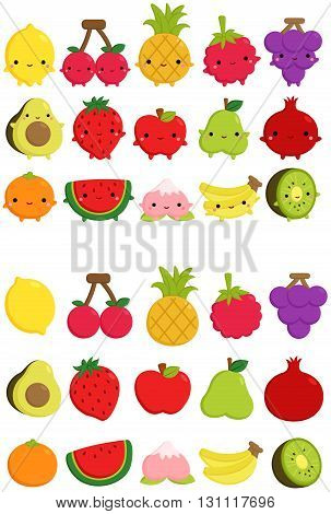 Vector Set Cute Fruit Vector & Photo (Free Trial) | Bigstock