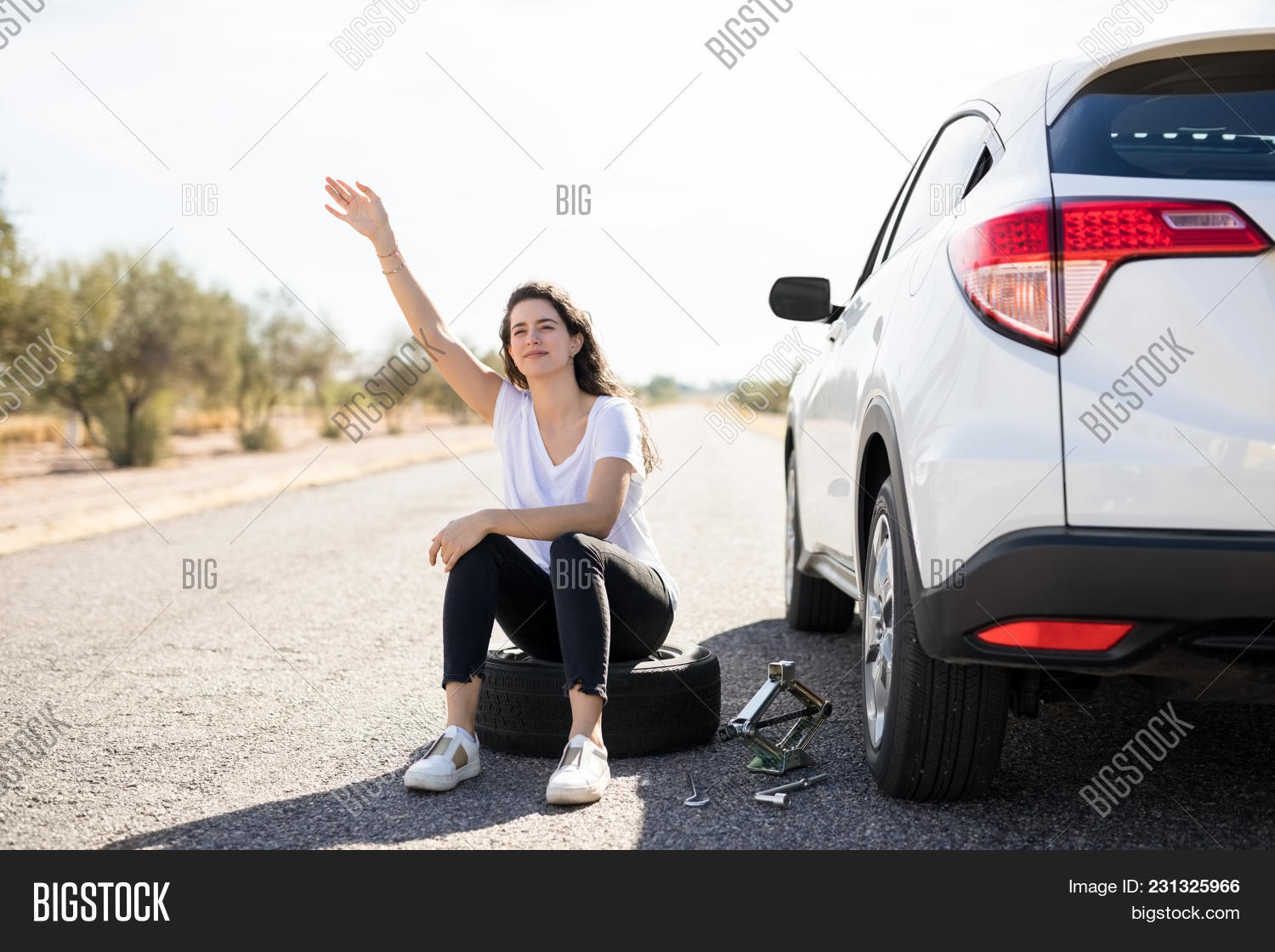Woman Flat Tyre On Her Image & Photo (Free Trial) | Bigstock