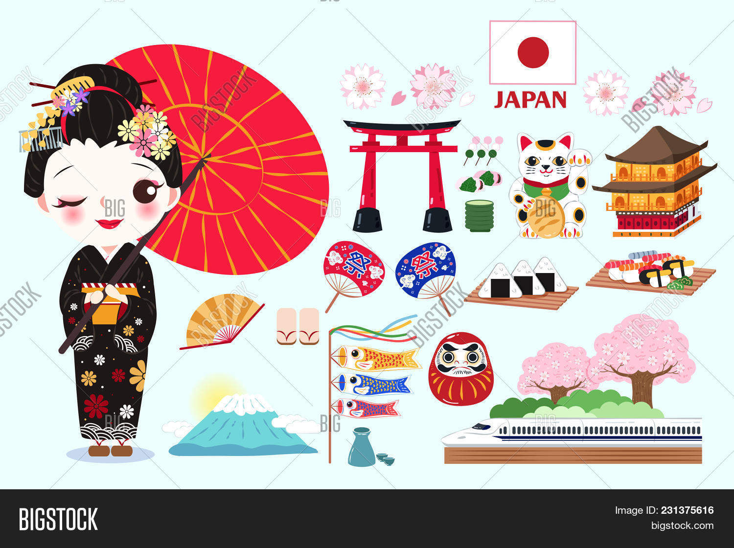 Cute Cartoon Geisha Vector & Photo (Free Trial) | Bigstock