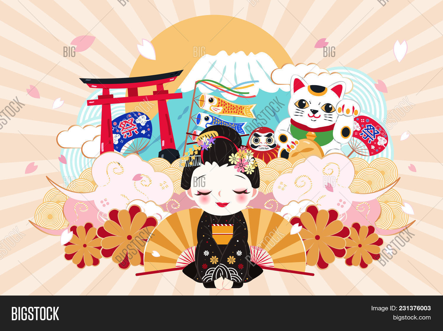 Cute Cartoon Geisha Vector & Photo (Free Trial) | Bigstock
