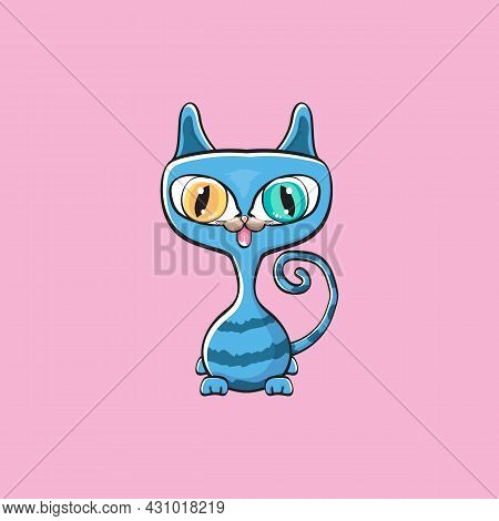 Kawaii Cute Blue Cat Vector & Photo (Free Trial) | Bigstock