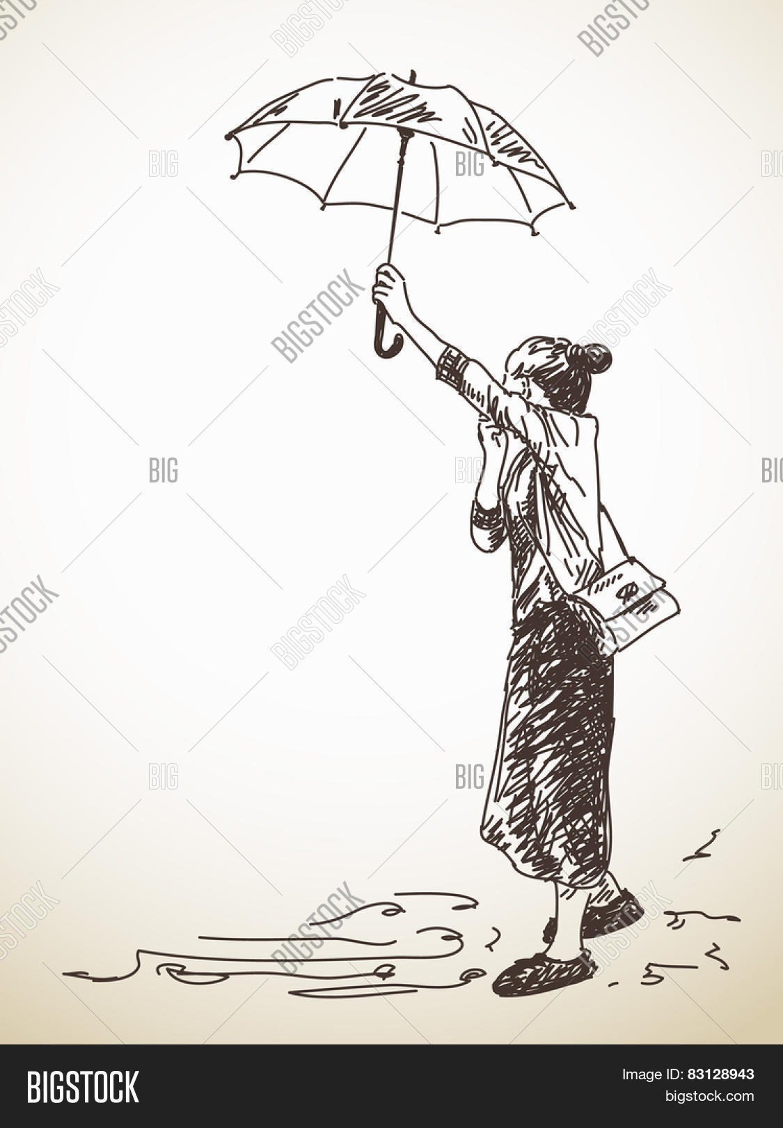 Sketch Girl Umbrella Vector Vector & Photo | Bigstock