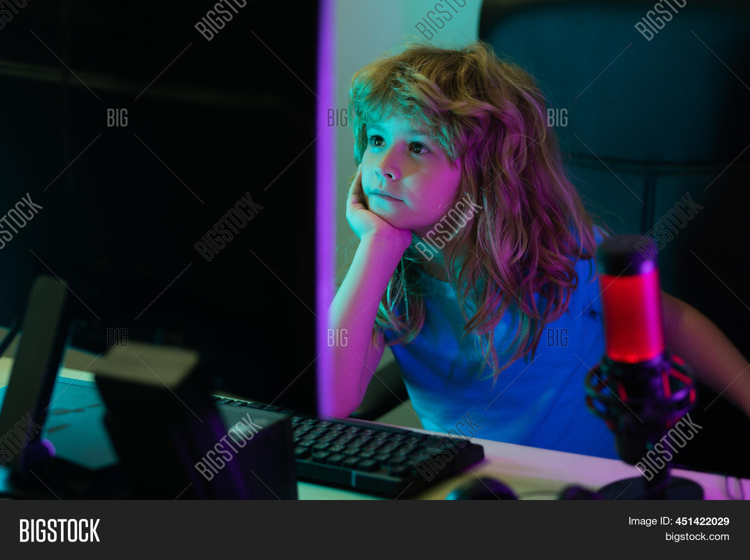Kid Using Pc Night. Image & Photo (Free Trial) | Bigstock