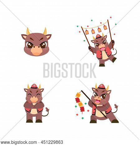 Set Cute Ox Cartoon Vector & Photo (Free Trial) | Bigstock