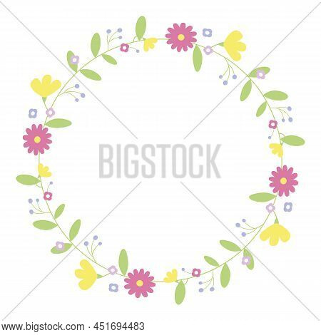 Round Flowers Frame. Floral Border For Wedding Invitation Card, Easter ...