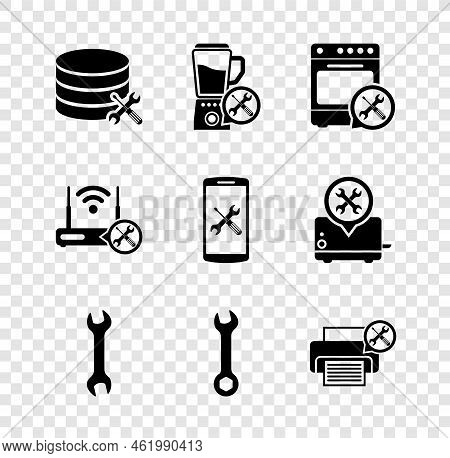 Set Database Server Service, Blender, Oven, Wrench, Printer, Router Wi-fi With And Smartphone ...