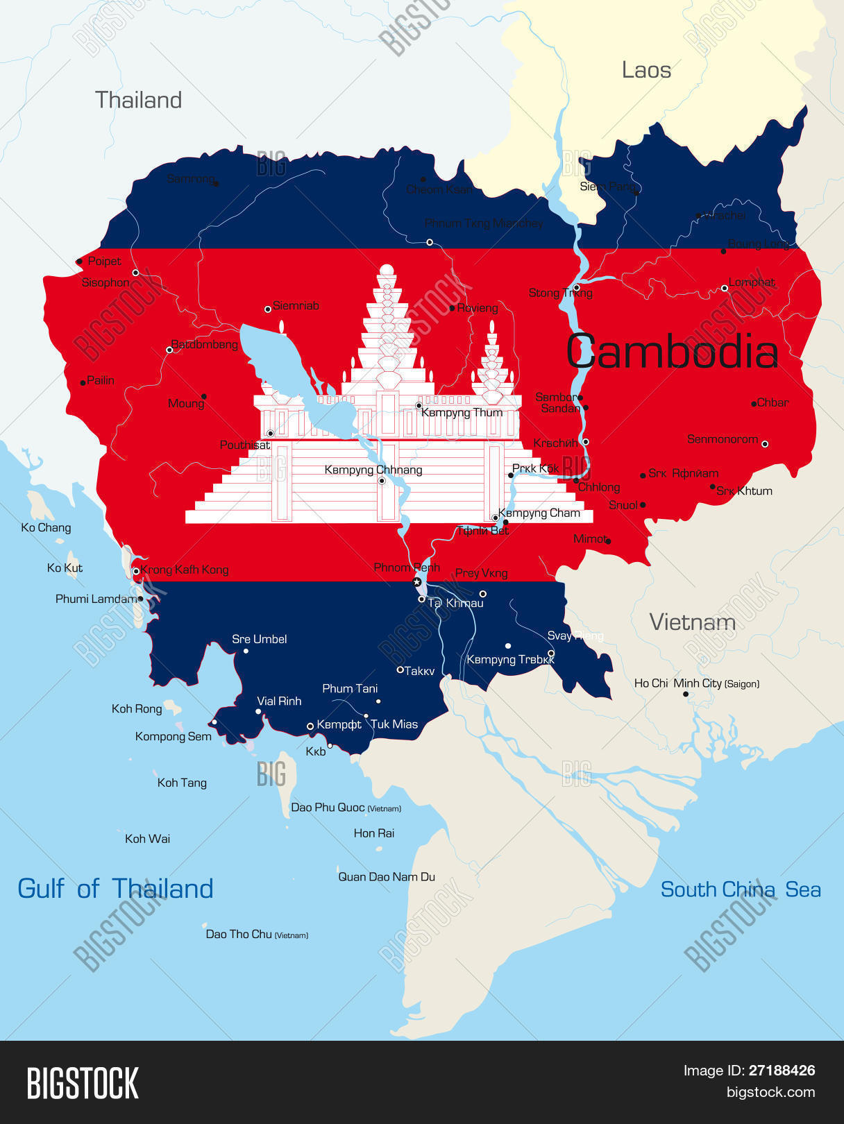 Vector Map Cambodia Vector & Photo (Free Trial) | Bigstock