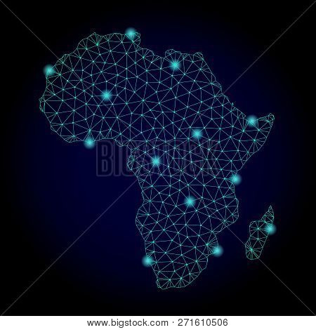 Glossy Polygonal Mesh Map Of Africa. Abstract Mesh Lines, Triangles, Light Spots And Points On ...