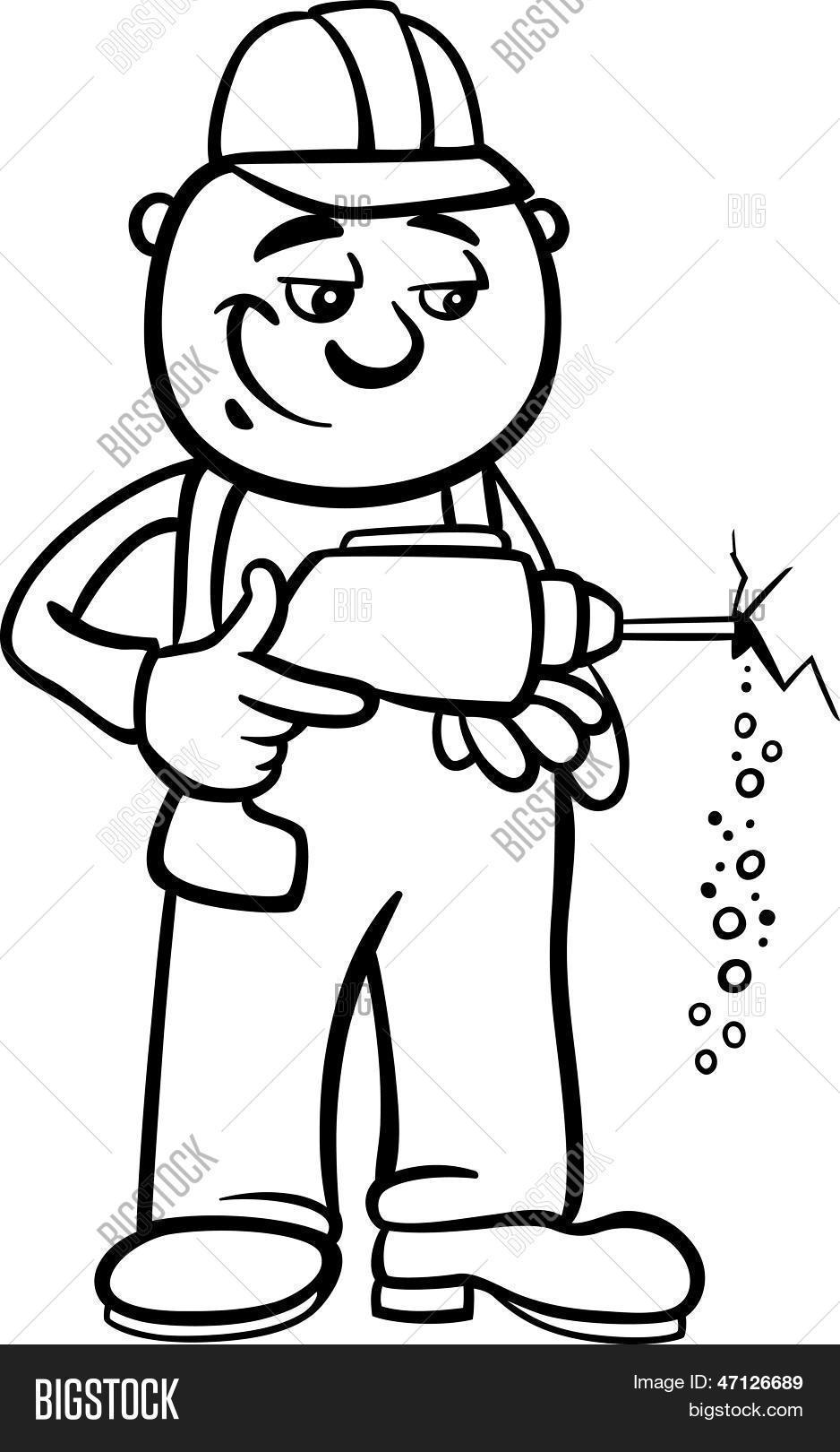 Worker Drill Coloring Vector & Photo (Free Trial) | Bigstock