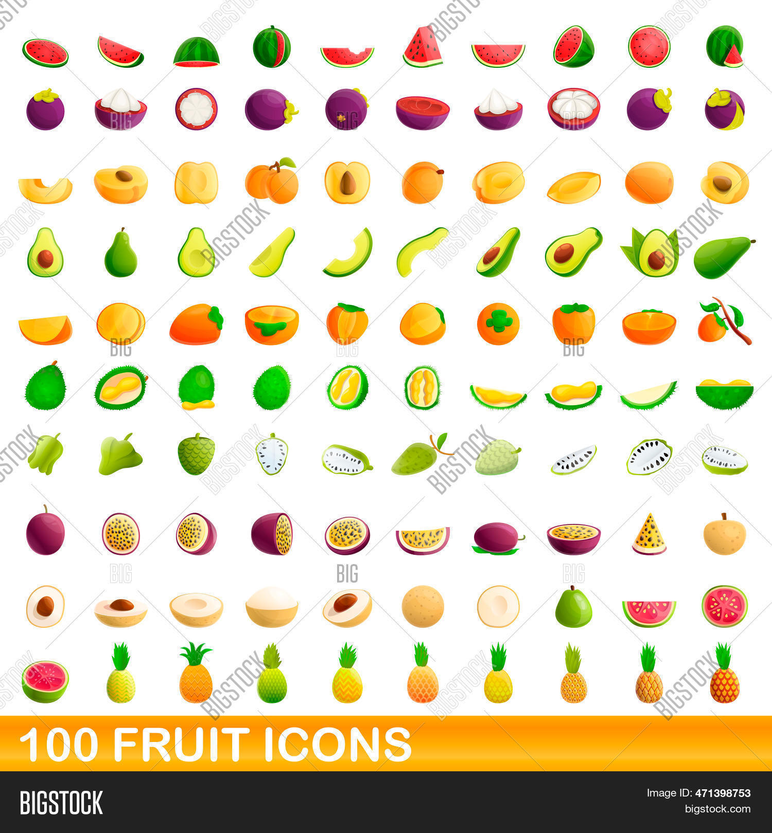 100 Fruit Icons Set. Image & Photo (Free Trial) | Bigstock
