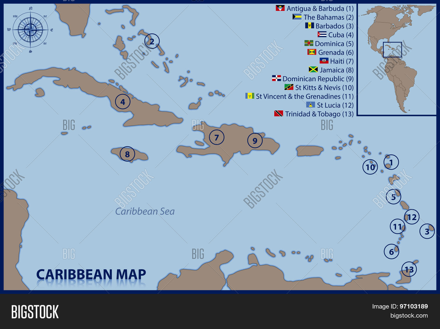 Caribbean Map Flags Vector & Photo (Free Trial) | Bigstock