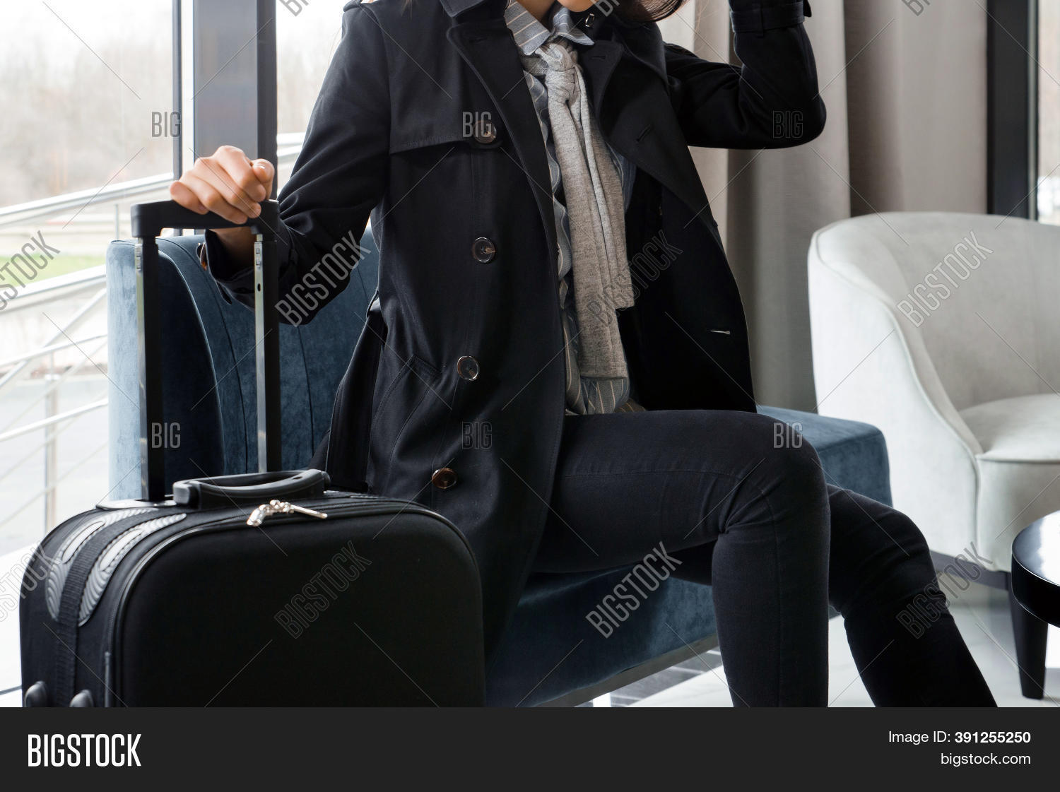 Woman Sitting Suitcase Image & Photo (Free Trial) | Bigstock