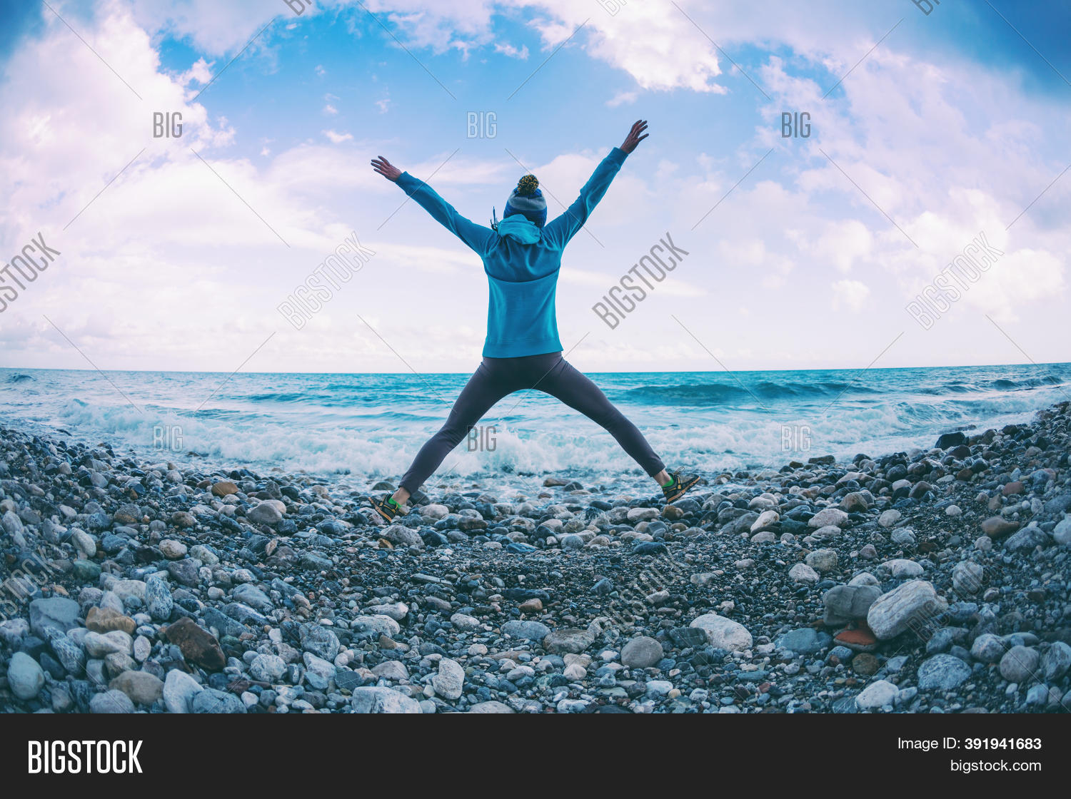Girl Jumping On Sea Image & Photo (Free Trial) | Bigstock