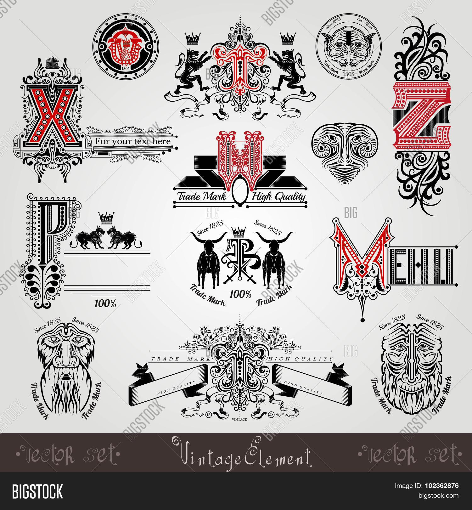 Set Vintage Heraldic Vector & Photo (Free Trial) | Bigstock