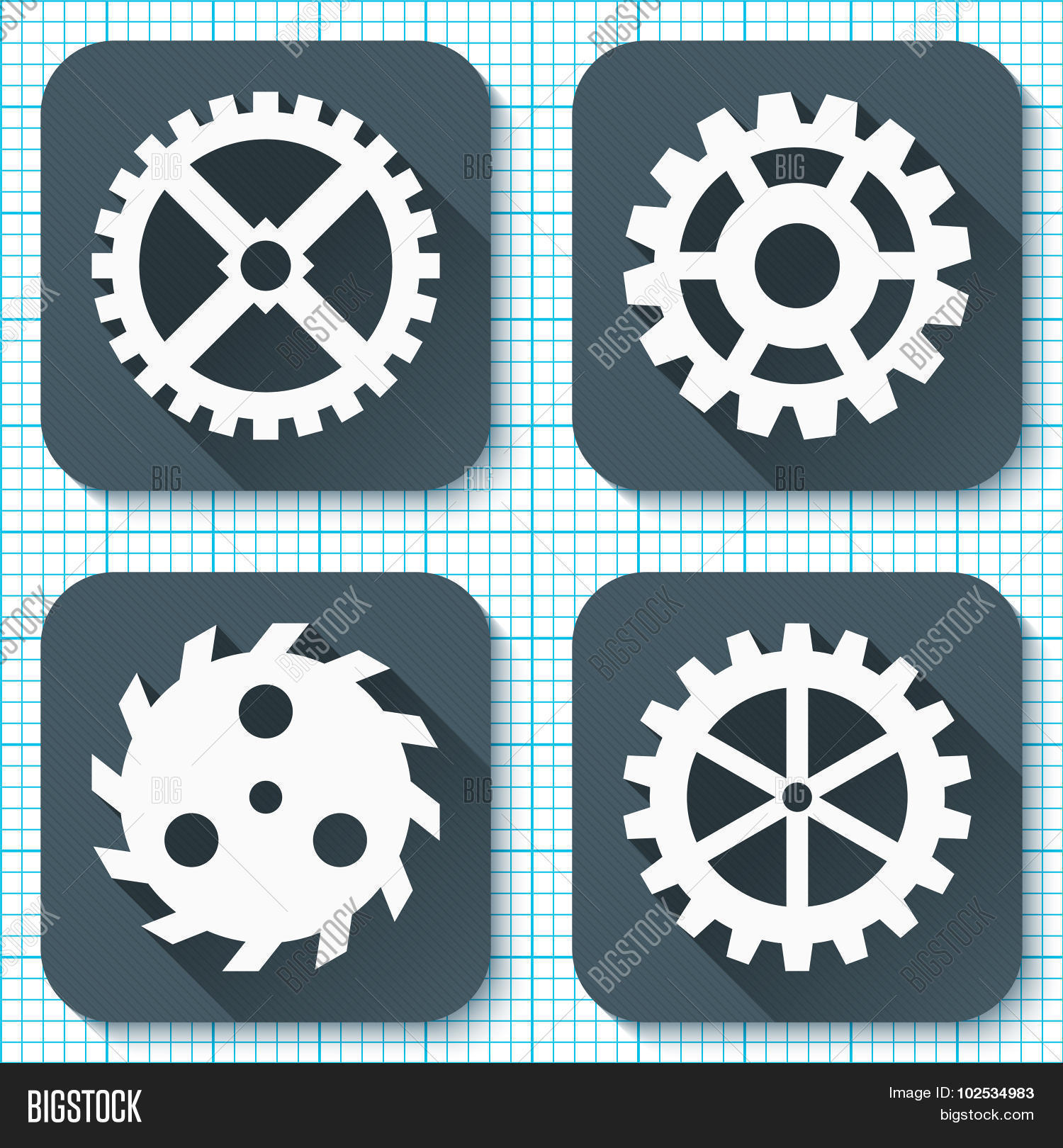 Set Four Flat Gear Vector & Photo (Free Trial) | Bigstock