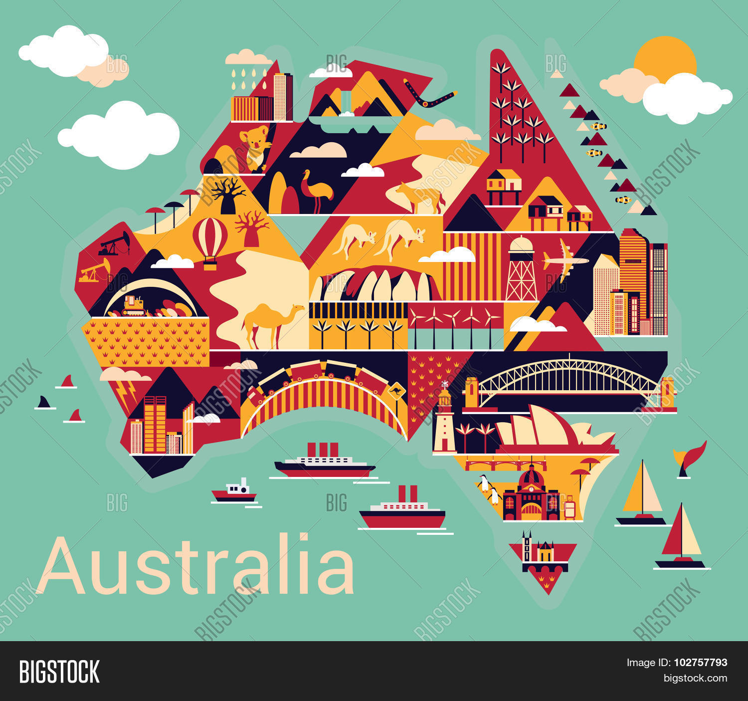 Cartoon Map Australia Vector & Photo (Free Trial) | Bigstock