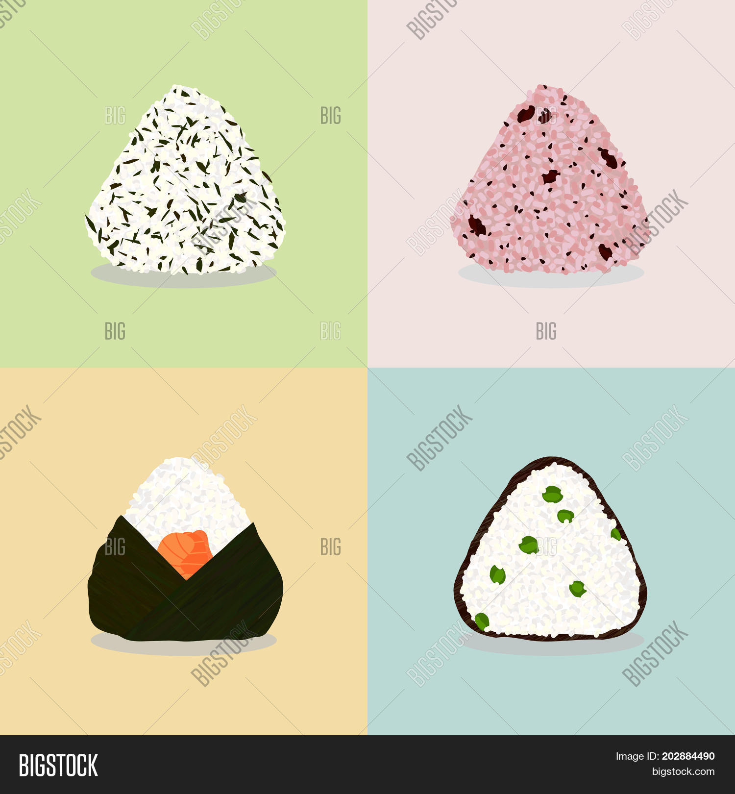 Four Types Onigiri. Vector & Photo (Free Trial) | Bigstock