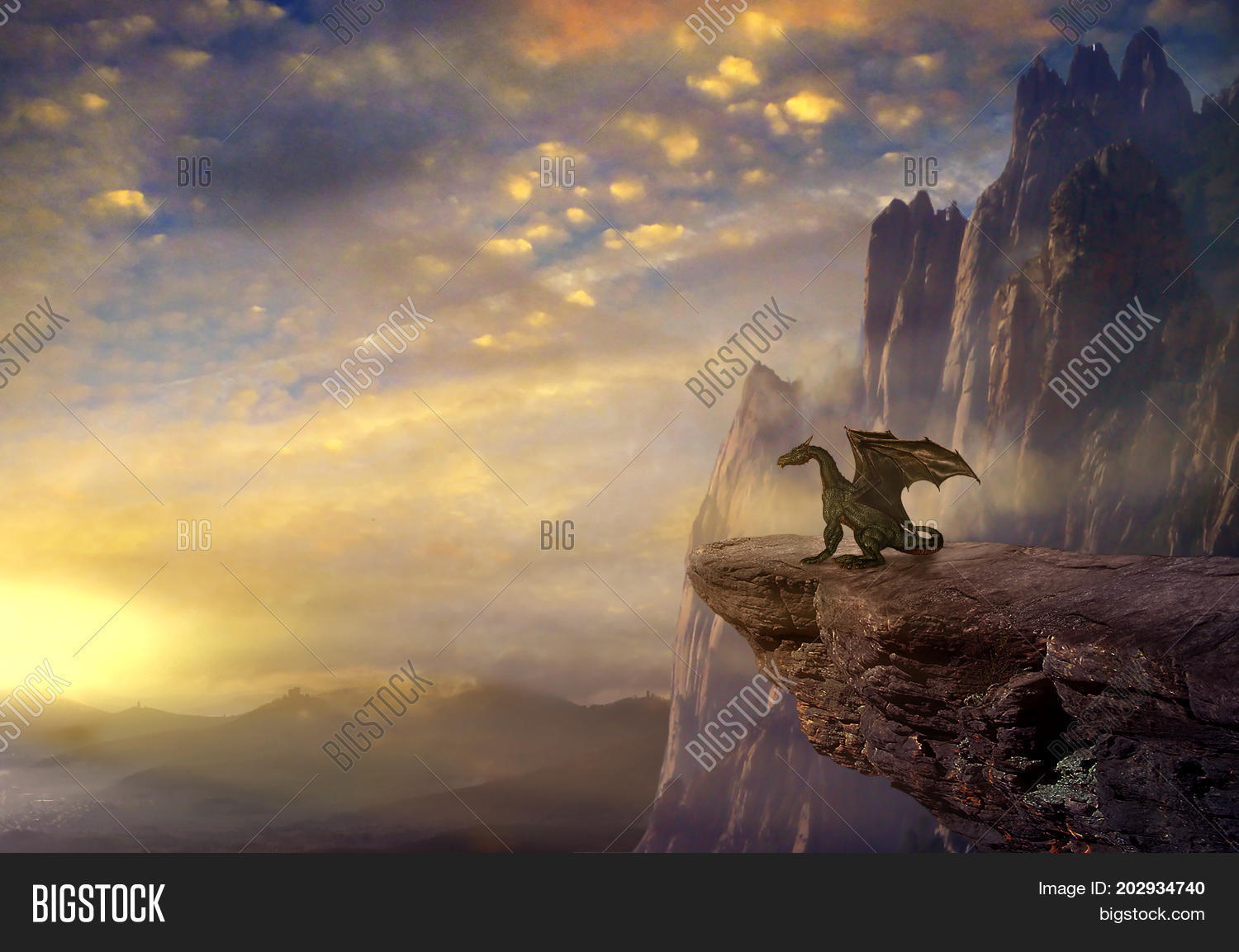 Dragon On Rock Sunset Image & Photo (Free Trial) | Bigstock