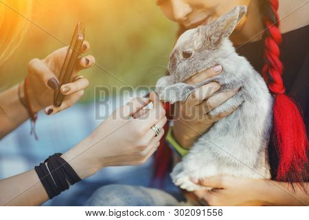 Two Girls Rabbit On Image & Photo (Free Trial) | Bigstock