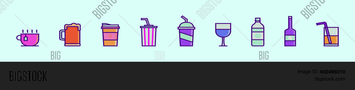 Set Beverage Cartoon Vector & Photo (Free Trial) | Bigstock
