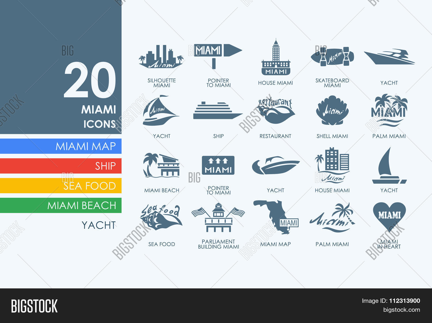 Set Miami Icons Vector & Photo (Free Trial) | Bigstock