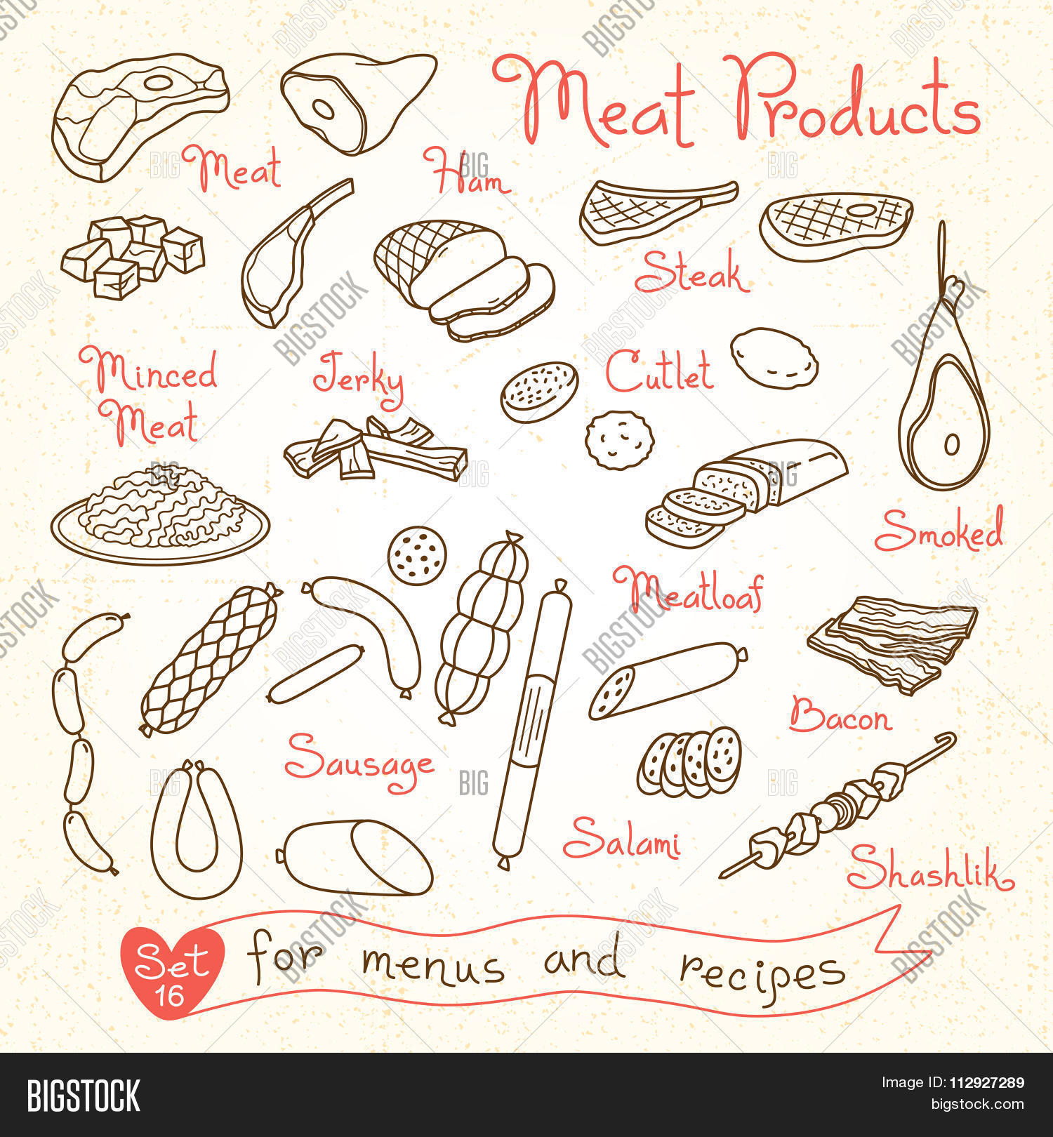 Set Drawings Meat Vector & Photo (Free Trial) | Bigstock